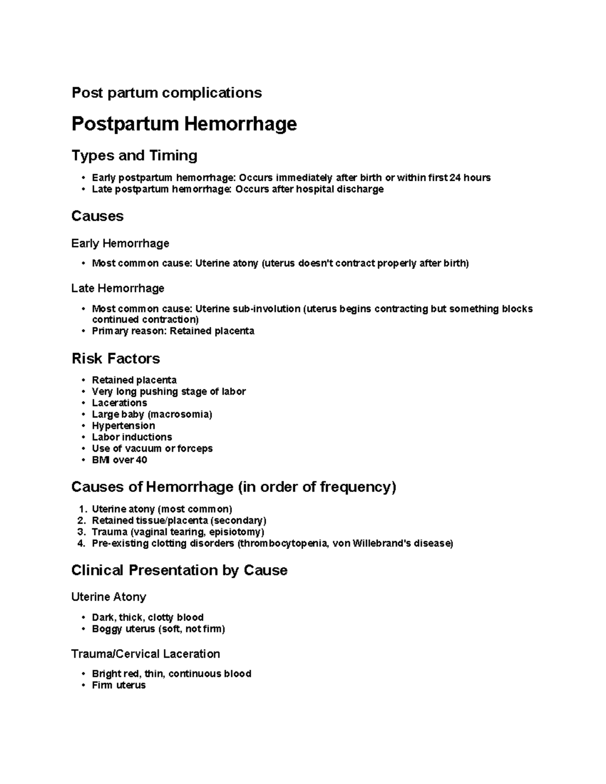 Postpartum Complications: Hemorrhage, Infections & DVT Management (NUR ...