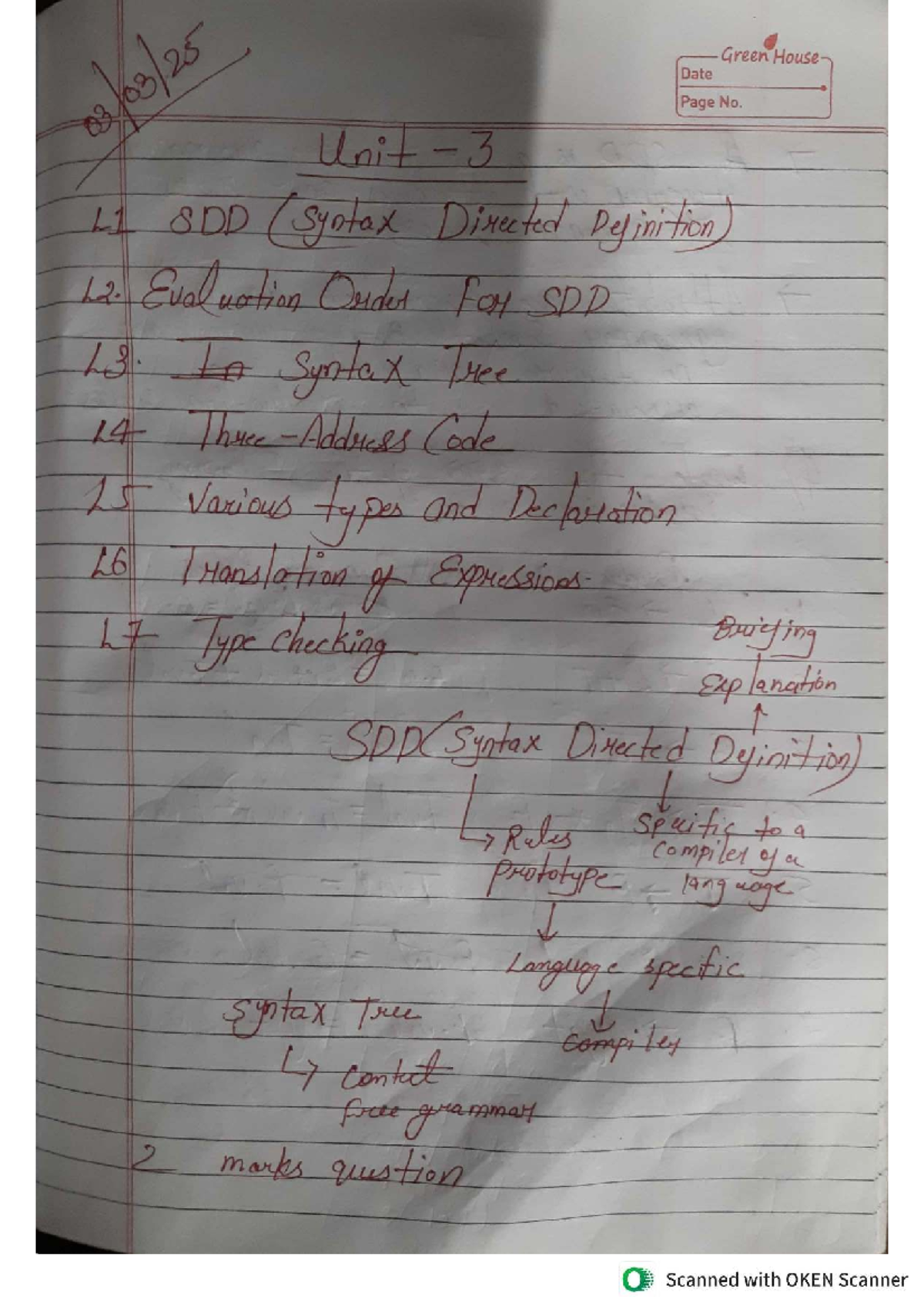 Compiler Design (CD) Unit 3: Syntax Directed Definitions & Type ...