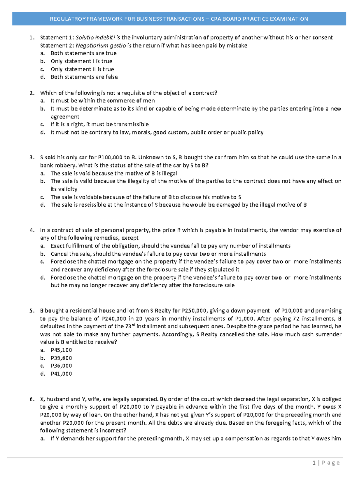 100 CPA RFBT Practice Exam Questions with Answer Key for Business Law ...