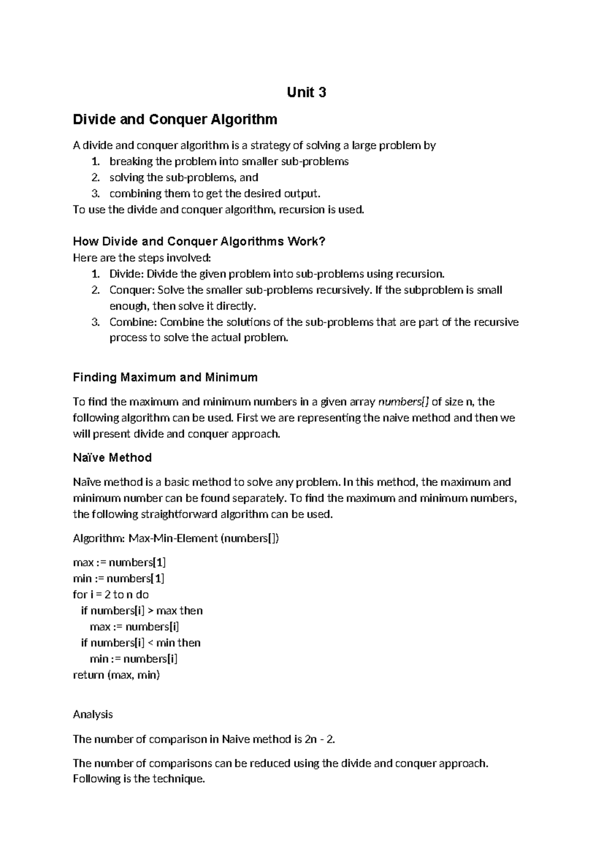 Unit 3: Divide and Conquer Algorithms and Dynamic Programming Techniques - Studocu