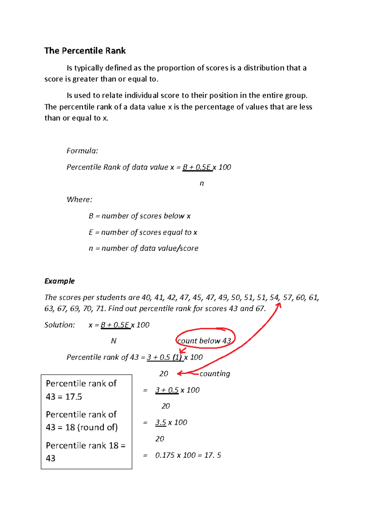 Understanding Percentile Rank for Ungrouped Data Analysis - Studocu