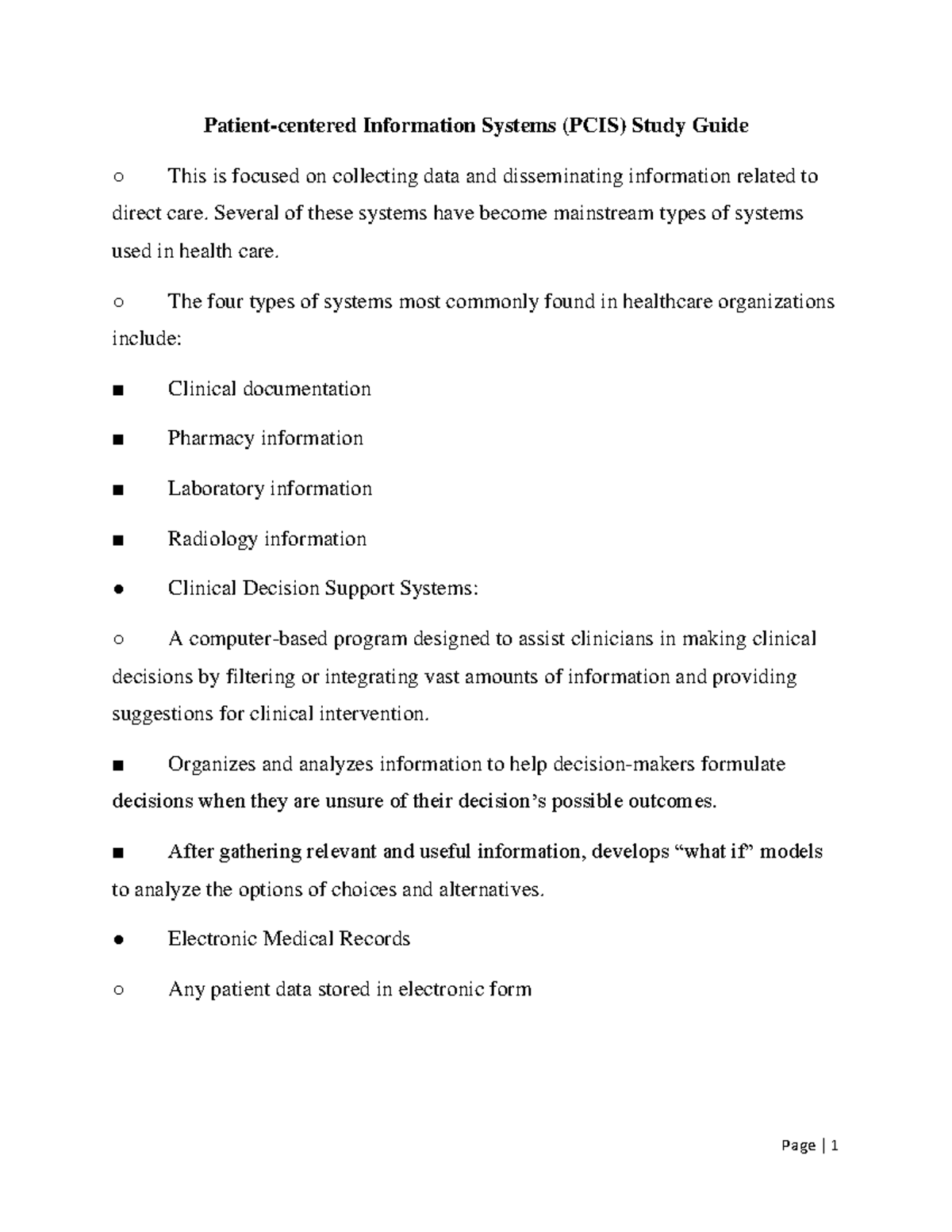 PCIS Study Guide: Understanding Patient-Centered Info Systems - Studocu