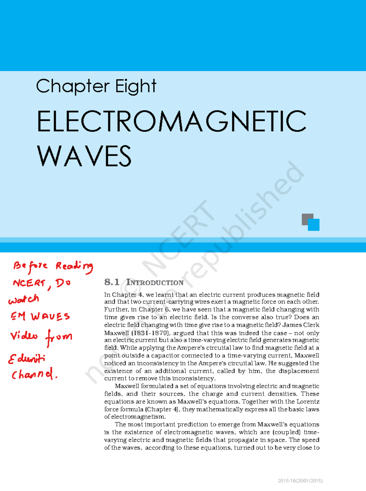 Chapter 8: Electromagnetic waves in physics 270 notes - Studocu