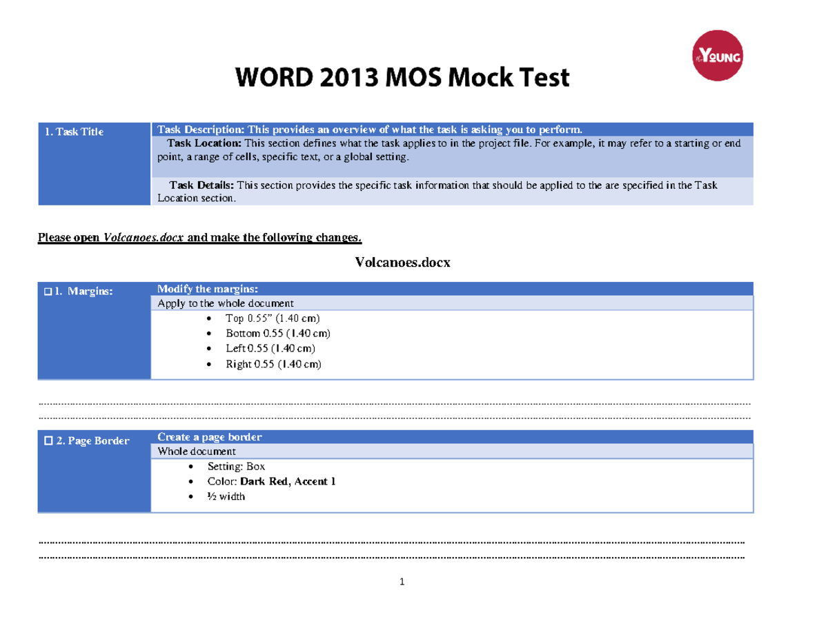 [Word] Mock Test 1 - tài liệu ôn tập MOS - - Studocu
