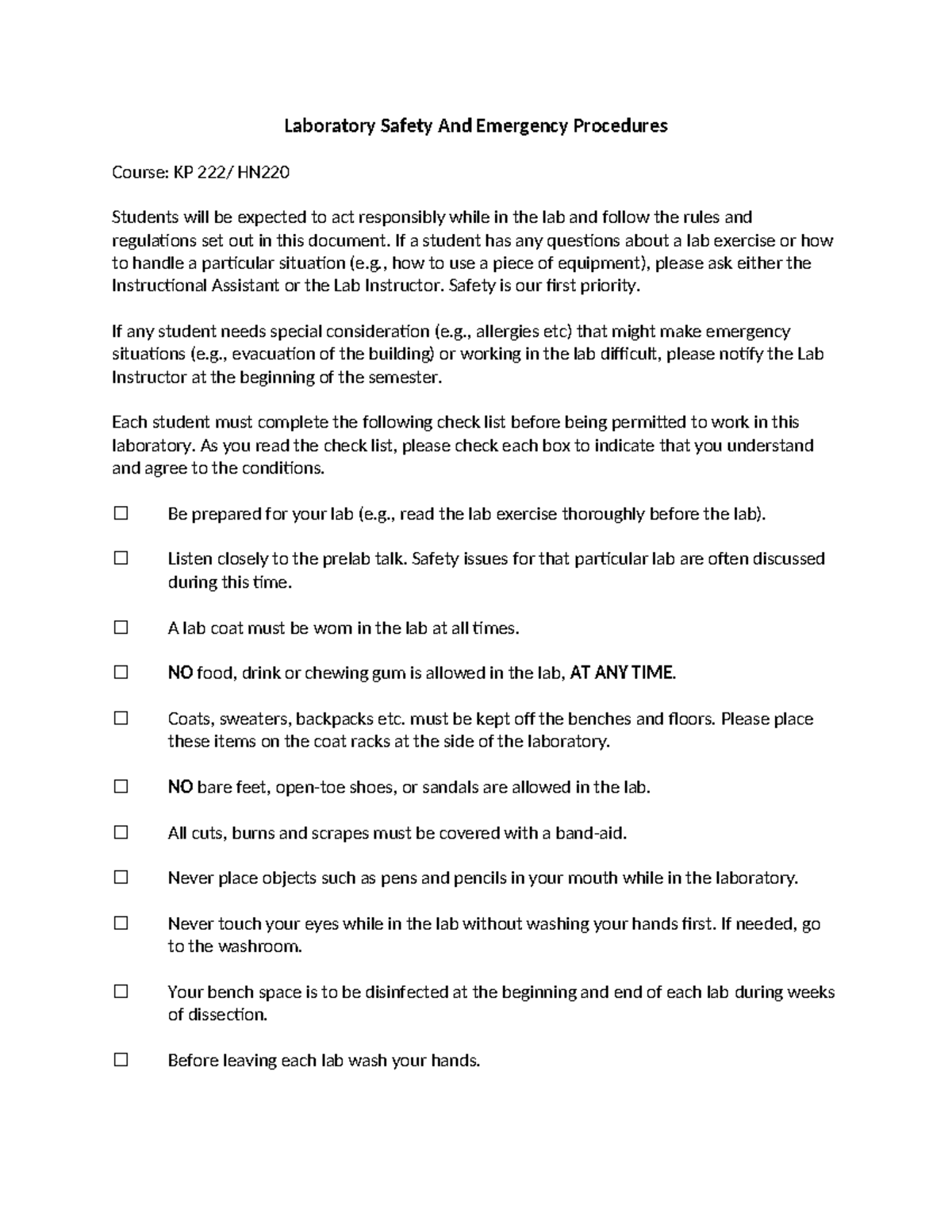 Student lab safety procedures 2024 - Laboratory Safety And Emergency ...