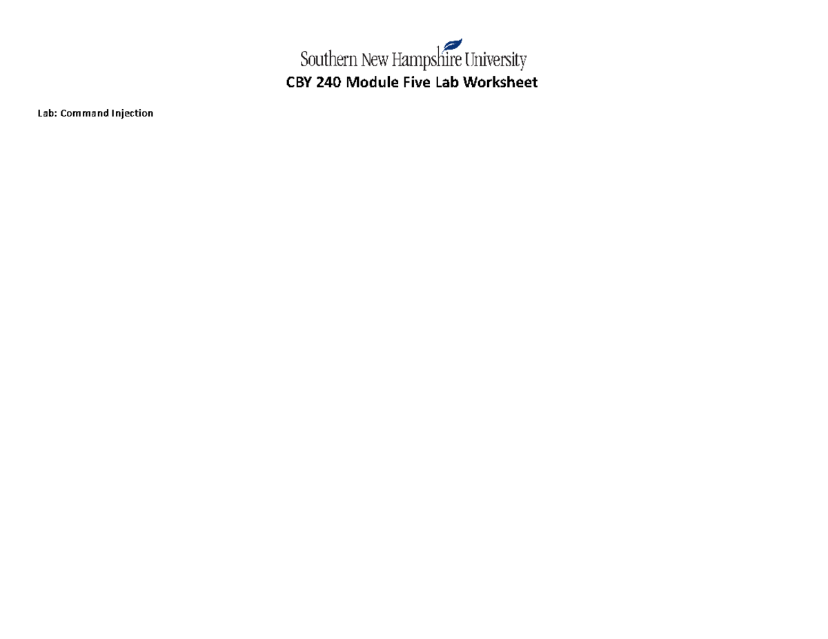 CYB 240 Module 5 Lab Worksheet: Command Injection Details - Studocu