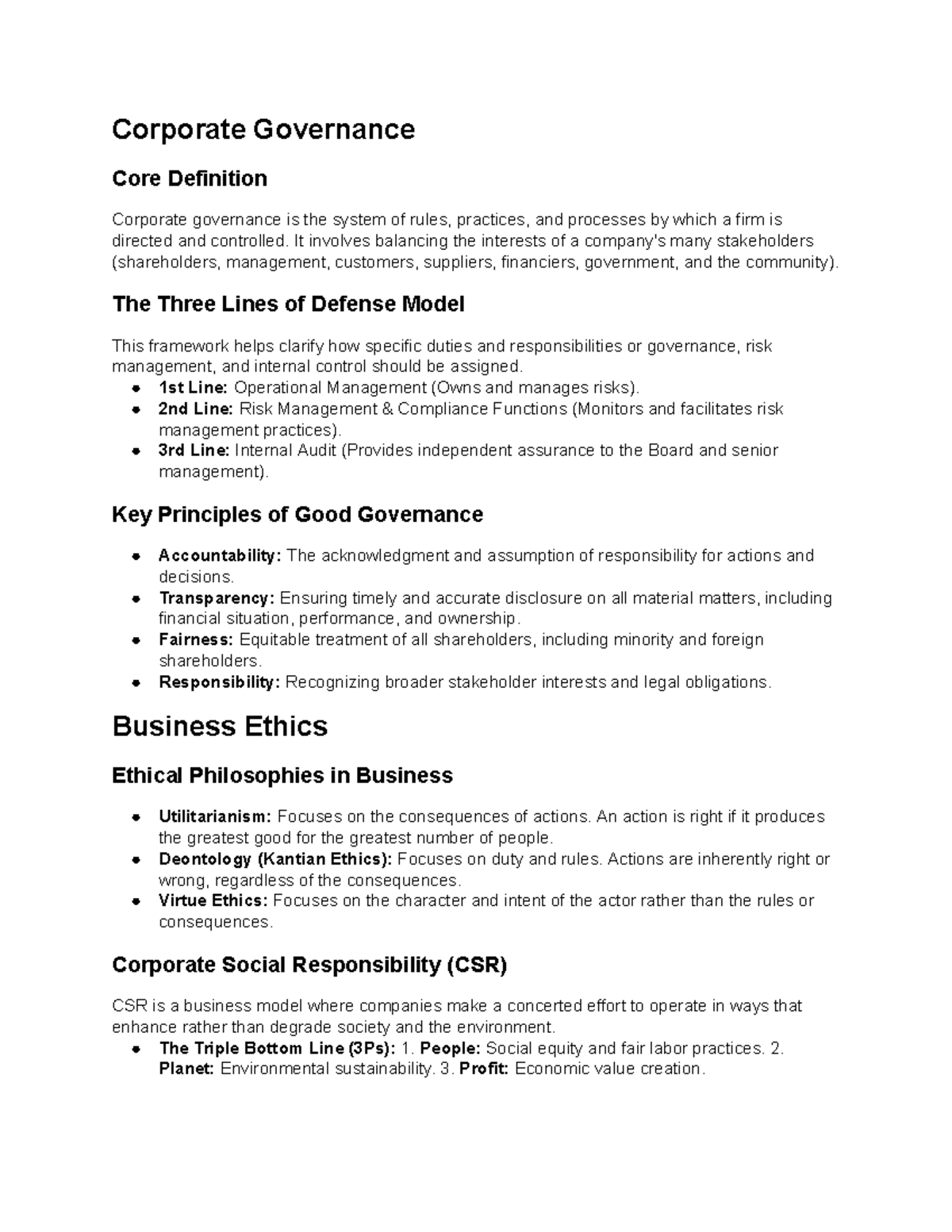 Corporate Governance & Business Ethics Overview (Course Code: GB 101 ...