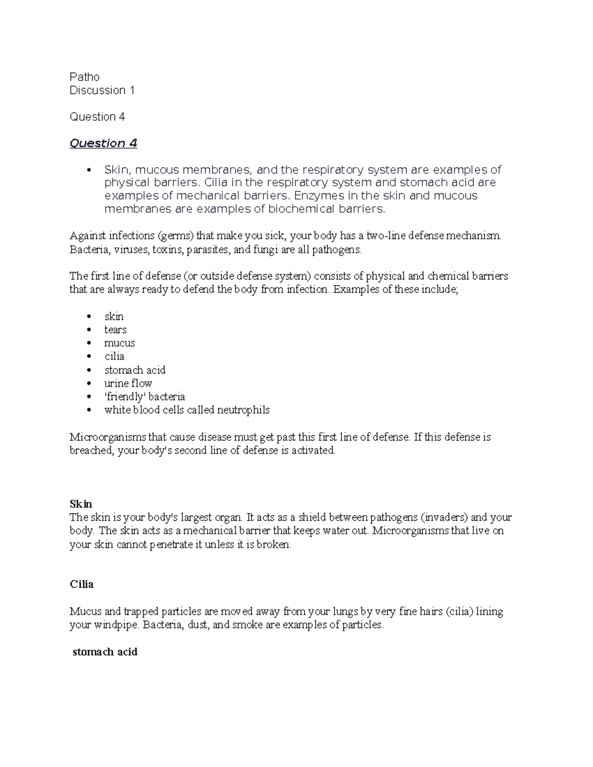 Patho module 1 DQ4 - Assignment - Patho Discussion 1 Question 4 ...