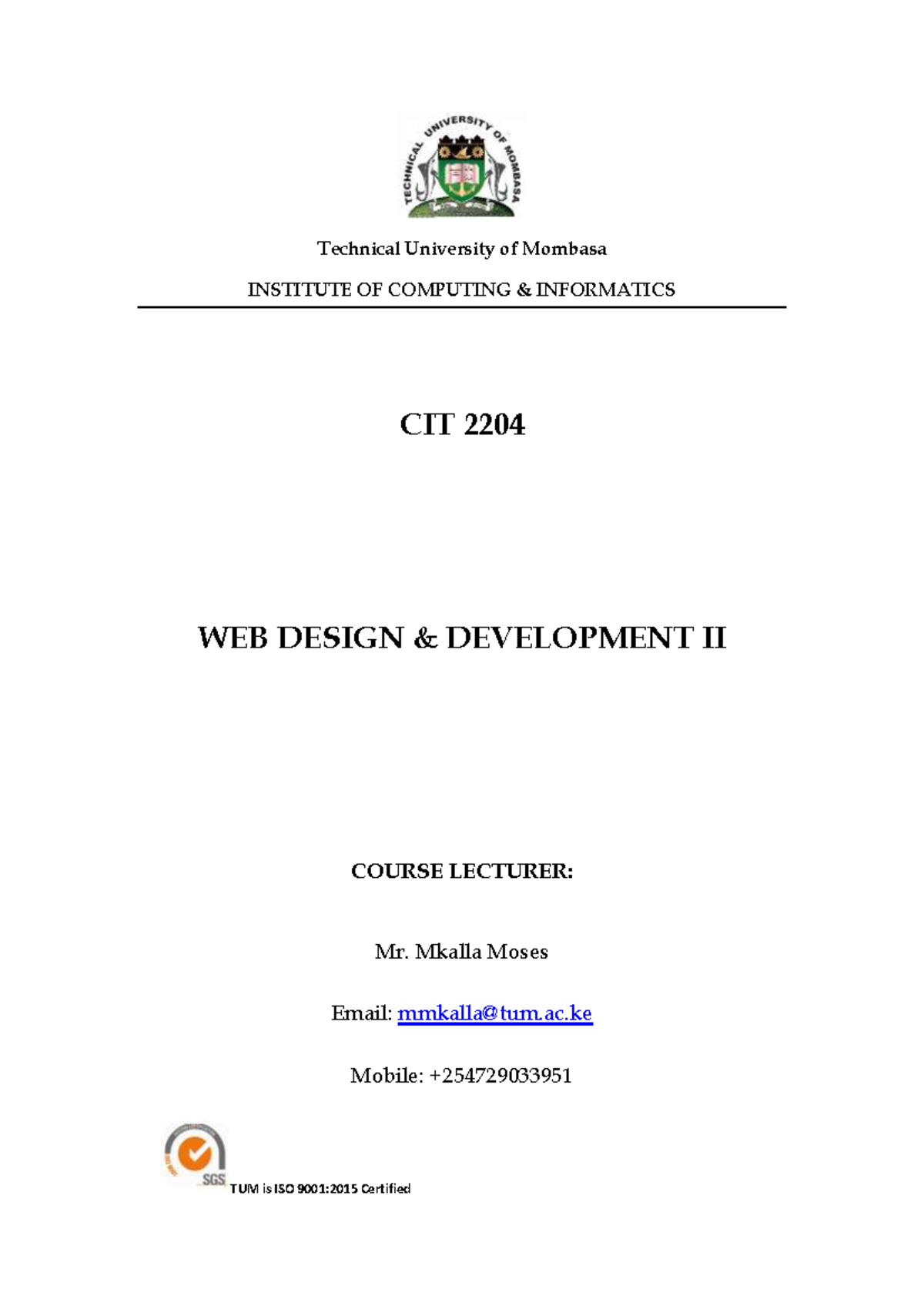 CIT 2204: Web Design & Development II - Course Outline & Goals - Studocu