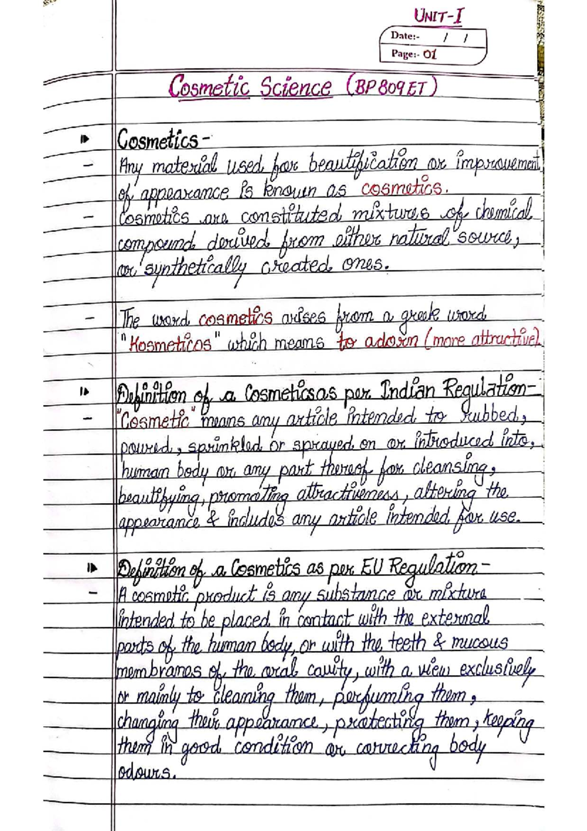 Cosmetic Science Notes (BP809ET): Definitions, Classifications ...