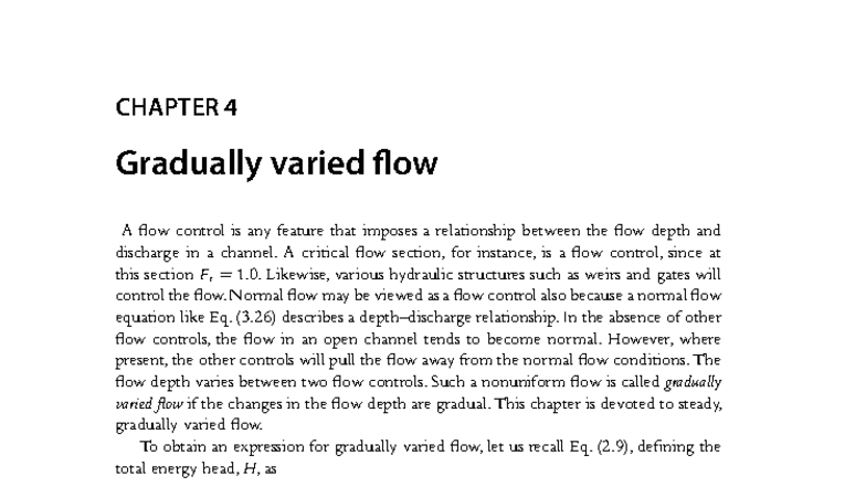 CHAPTER 4 Gradually Varied Flow in Open Channel Hydraulics - Studocu