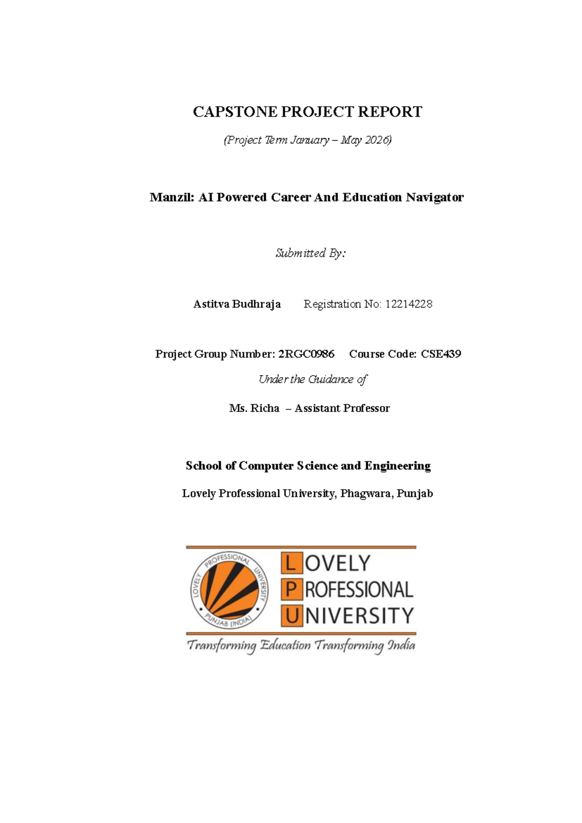 CSE439 CAPSTONE PROJECT REPORT: Manzil - AI Career Navigator - Studocu