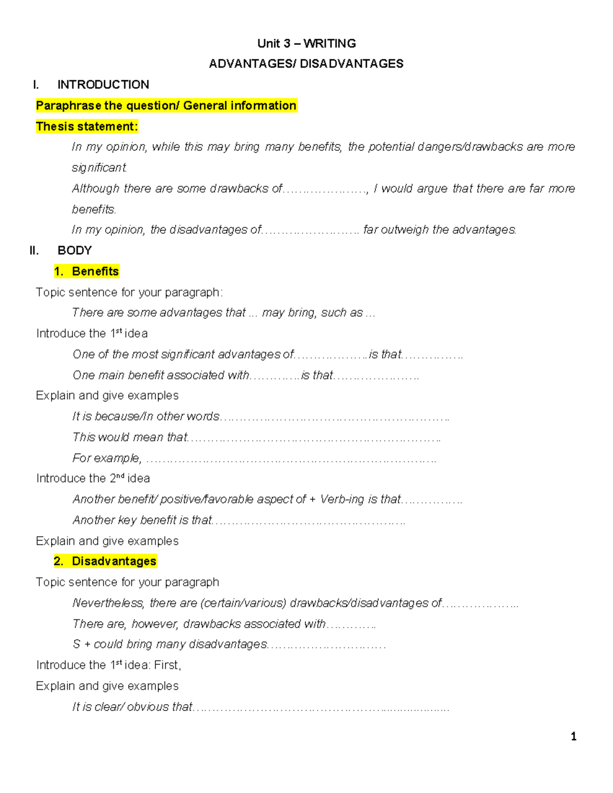 Unit 3 - Writing - Advantages and Disadvantages Analysis - Studocu