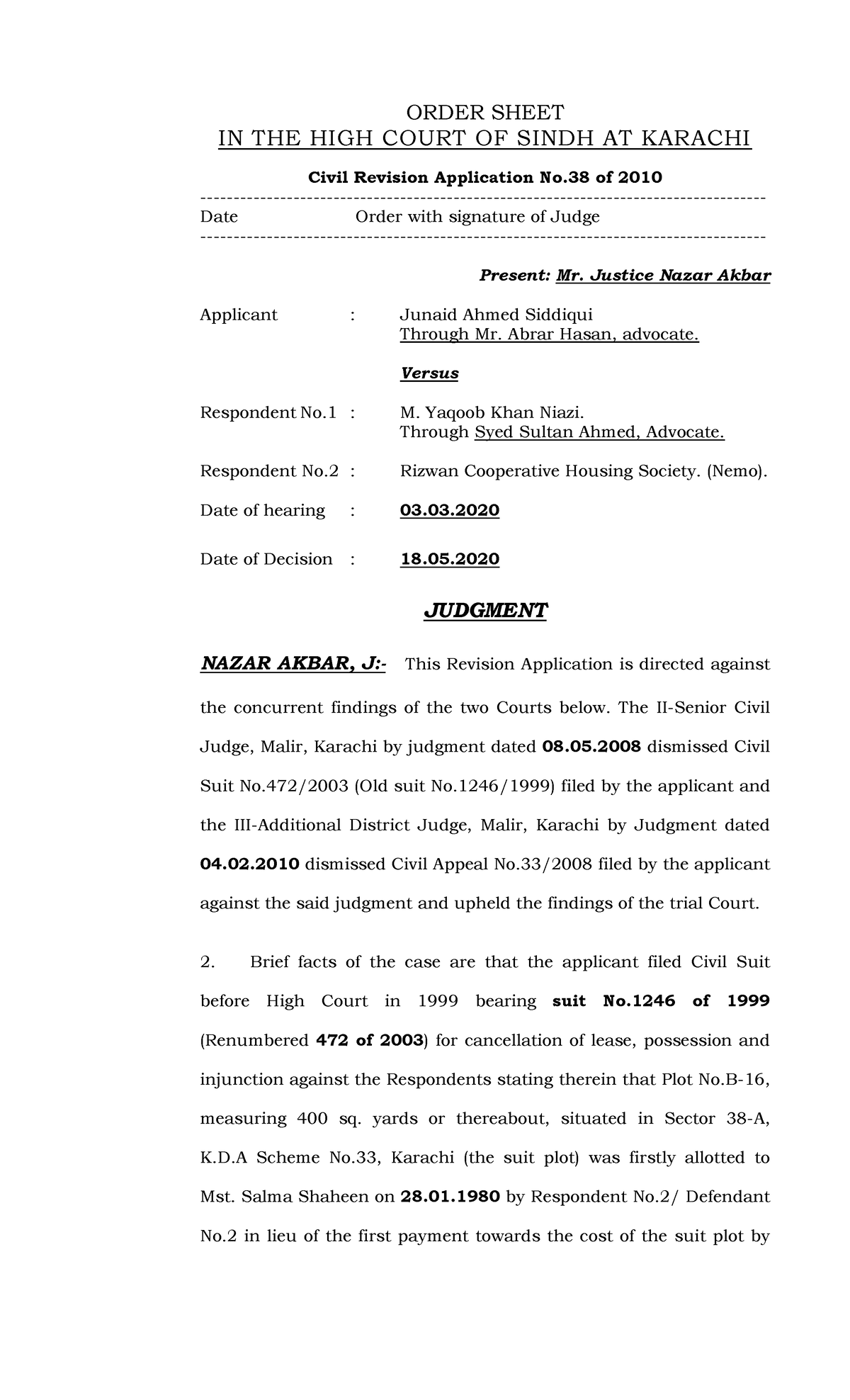 Civil Revision Application No.38 of 2010: High Court Order Analysis ...