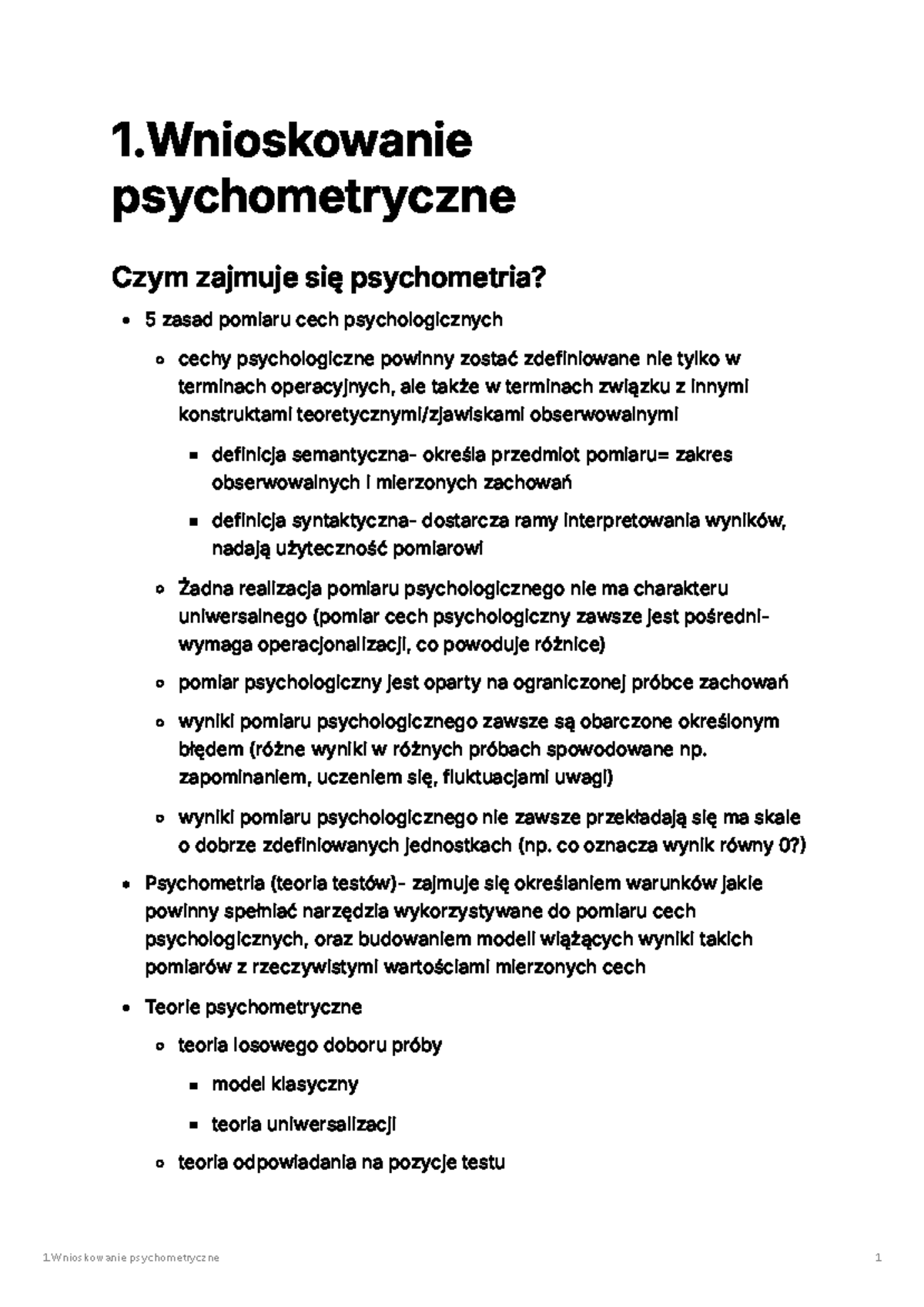 Psychometria: Wnioskowanie i Zasady Pomiaru Cech Psychologicznych - Studocu