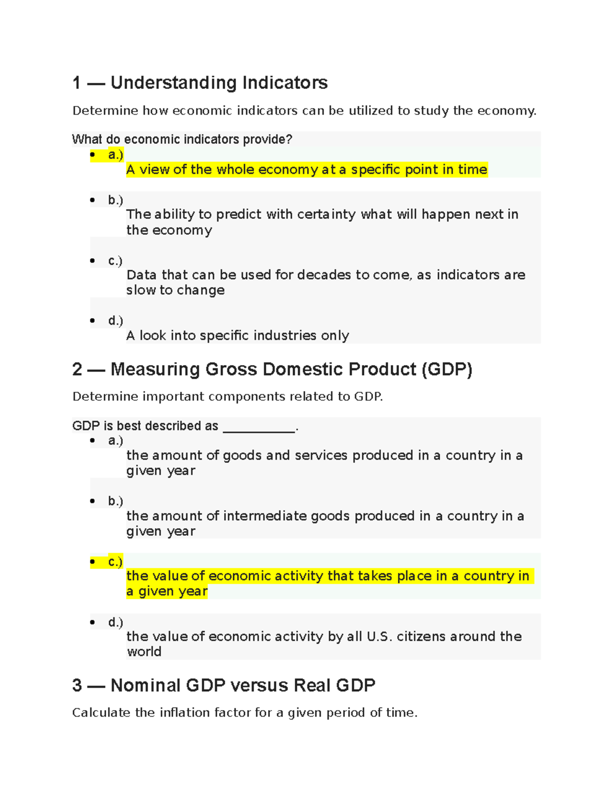 Challenge 1 - 1 — Understanding Indicators Determine how economic ...