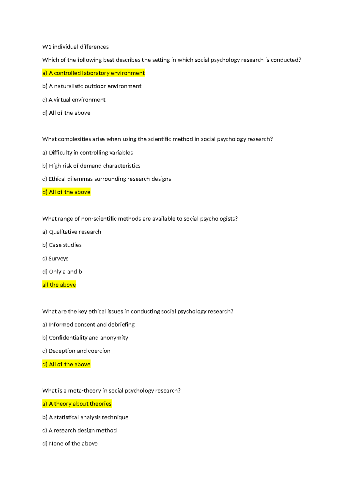 MCQ & SAQ Practice Questions for Social Psychology Course PSY101 - Studocu