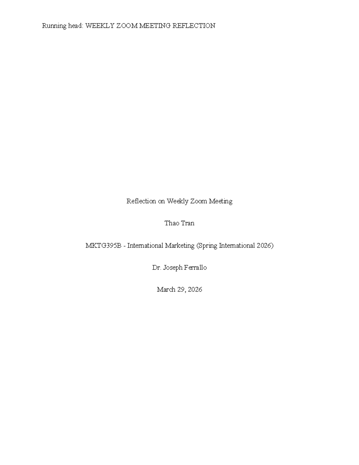 MKTG395B Module 4 Reflection on Weekly Zoom Meeting - Studocu