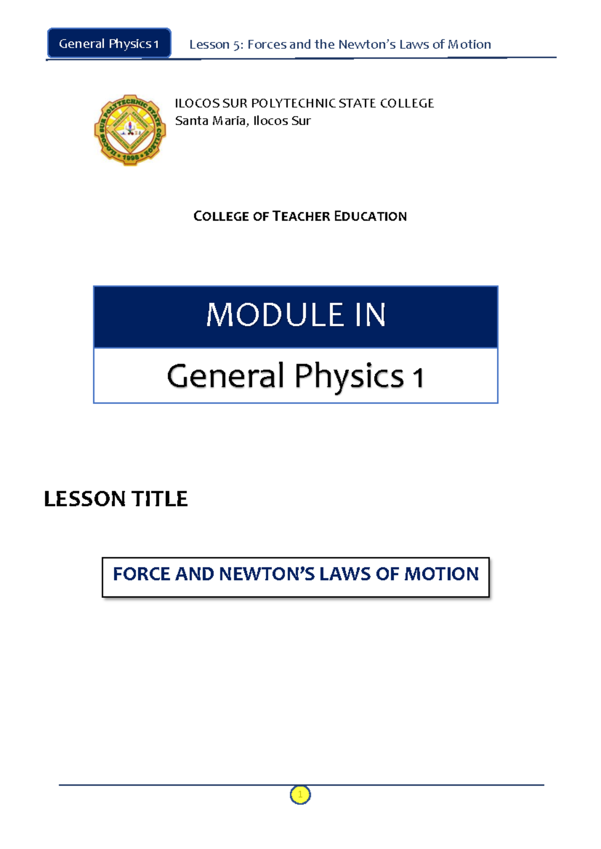 General Physics 1: Lesson 5 - Forces and Newton's Laws of Motion - Studocu