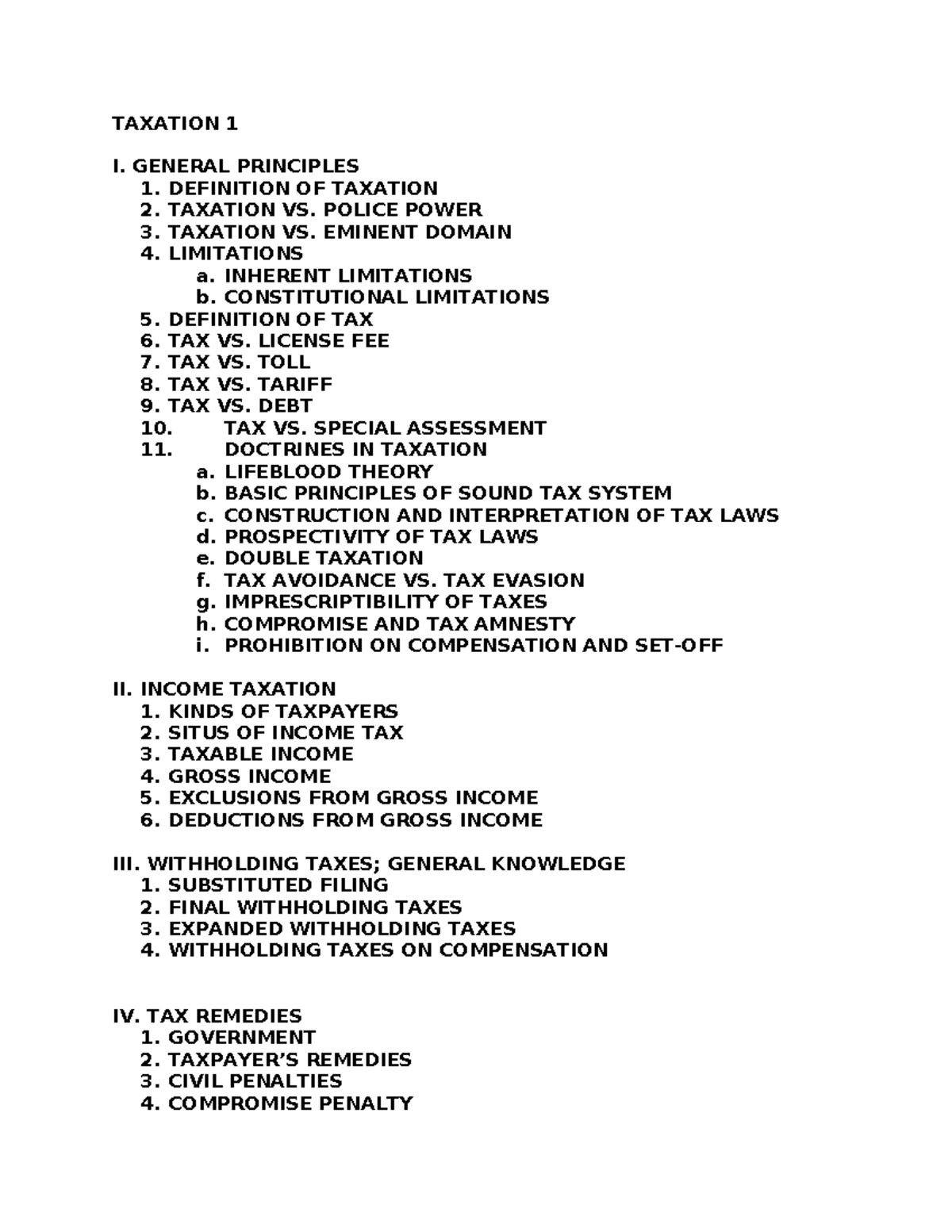 TAXATION 1: General Principles and Income Taxation Overview - Studocu