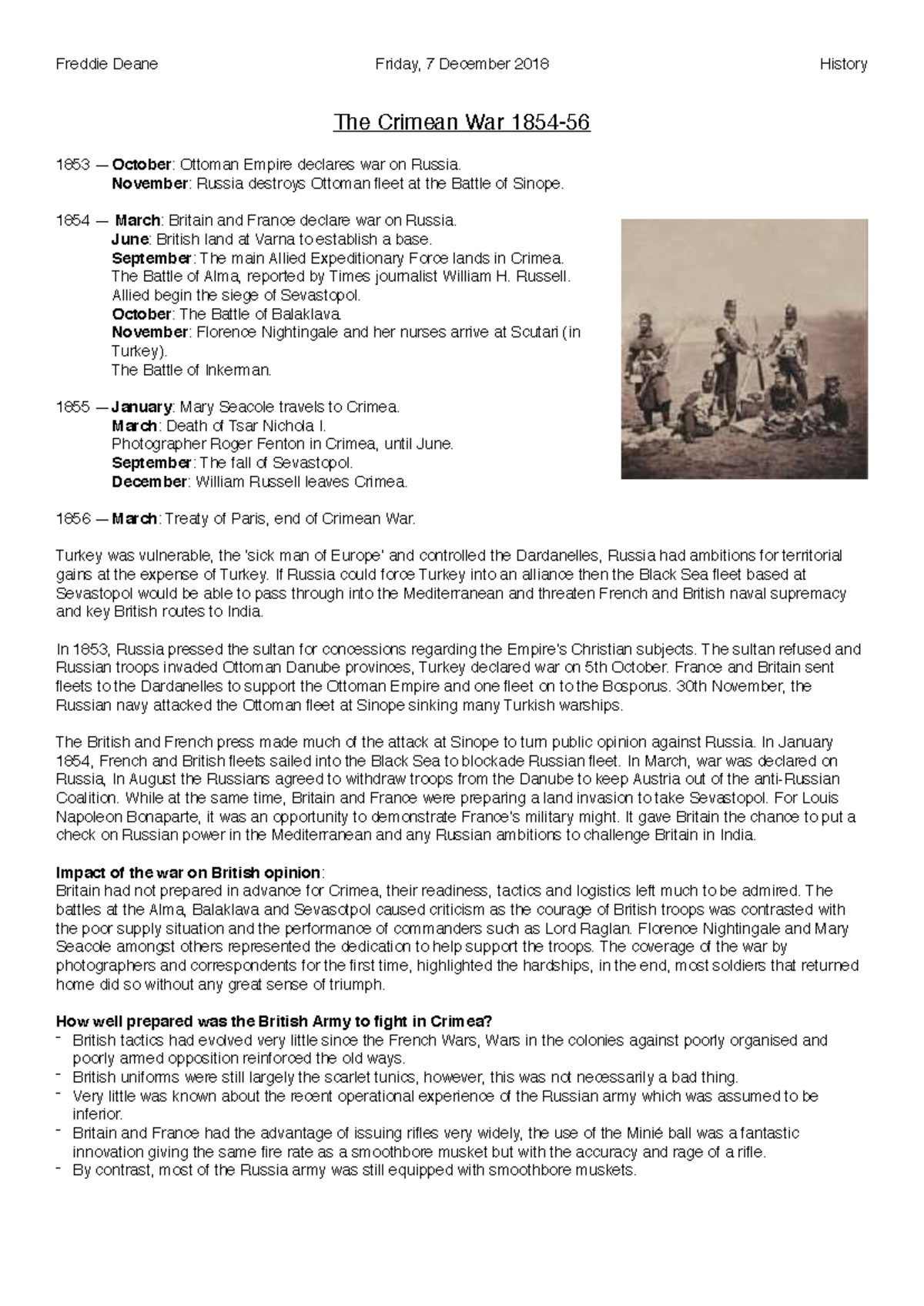 History 101: The Crimean War (1853-1856) Overview and Impact - Studocu