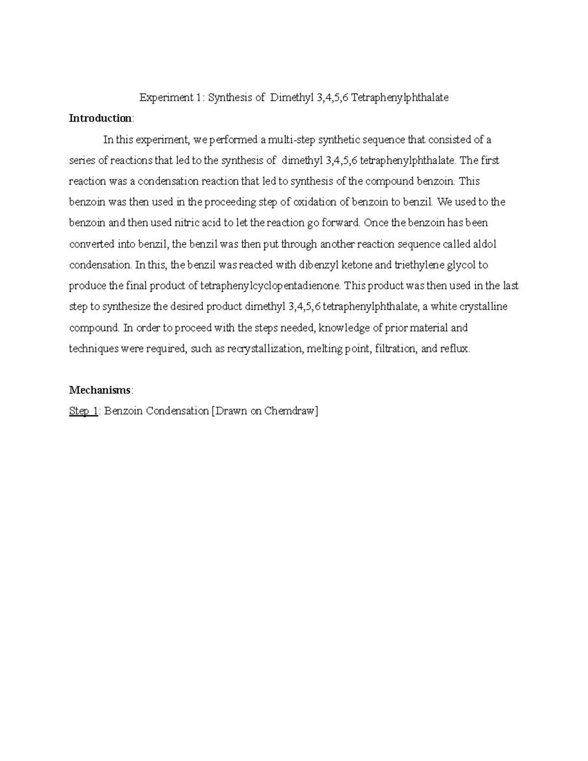 CHEM 225 Lab#1 - Experiment 1: Synthesis of Dimethyl 3,4,5,6 ...