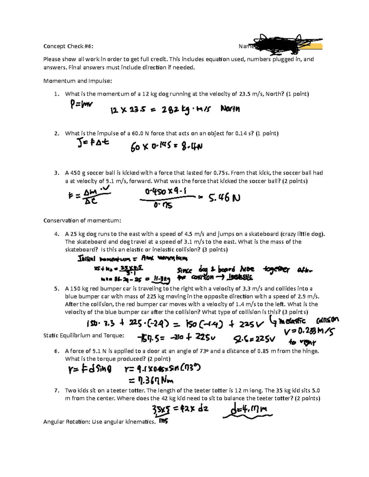 Concept Check 8-10: Momentum & Angular Motion Analysis - Studocu