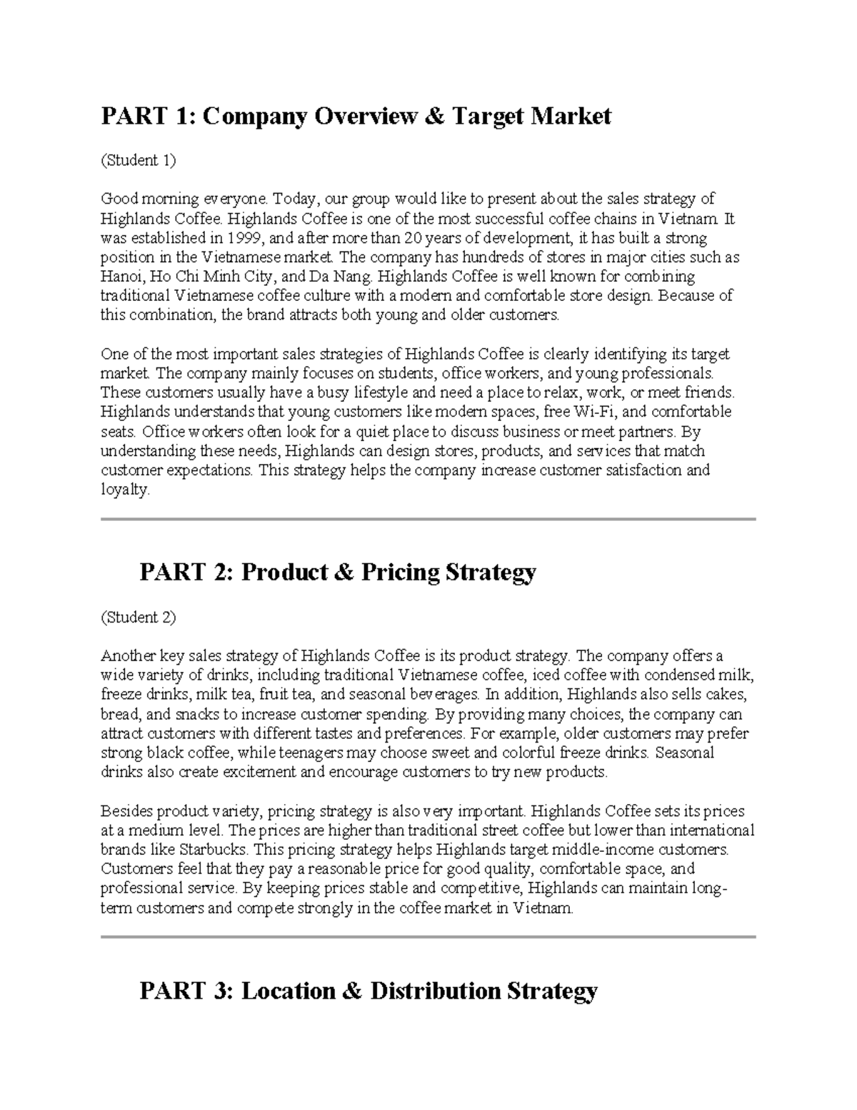 Sales Strategies of Highlands Coffee: Target Market & Pricing Analysis ...