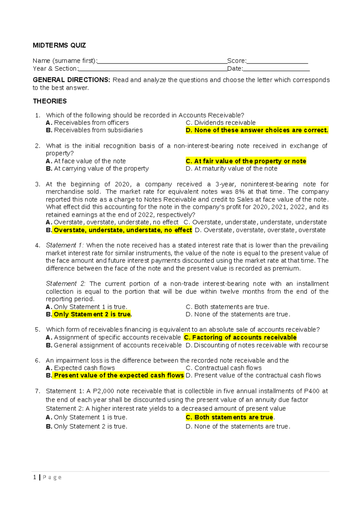 Midterm Quiz: Receivables Accounting Insights (ACCT 301) - Studocu