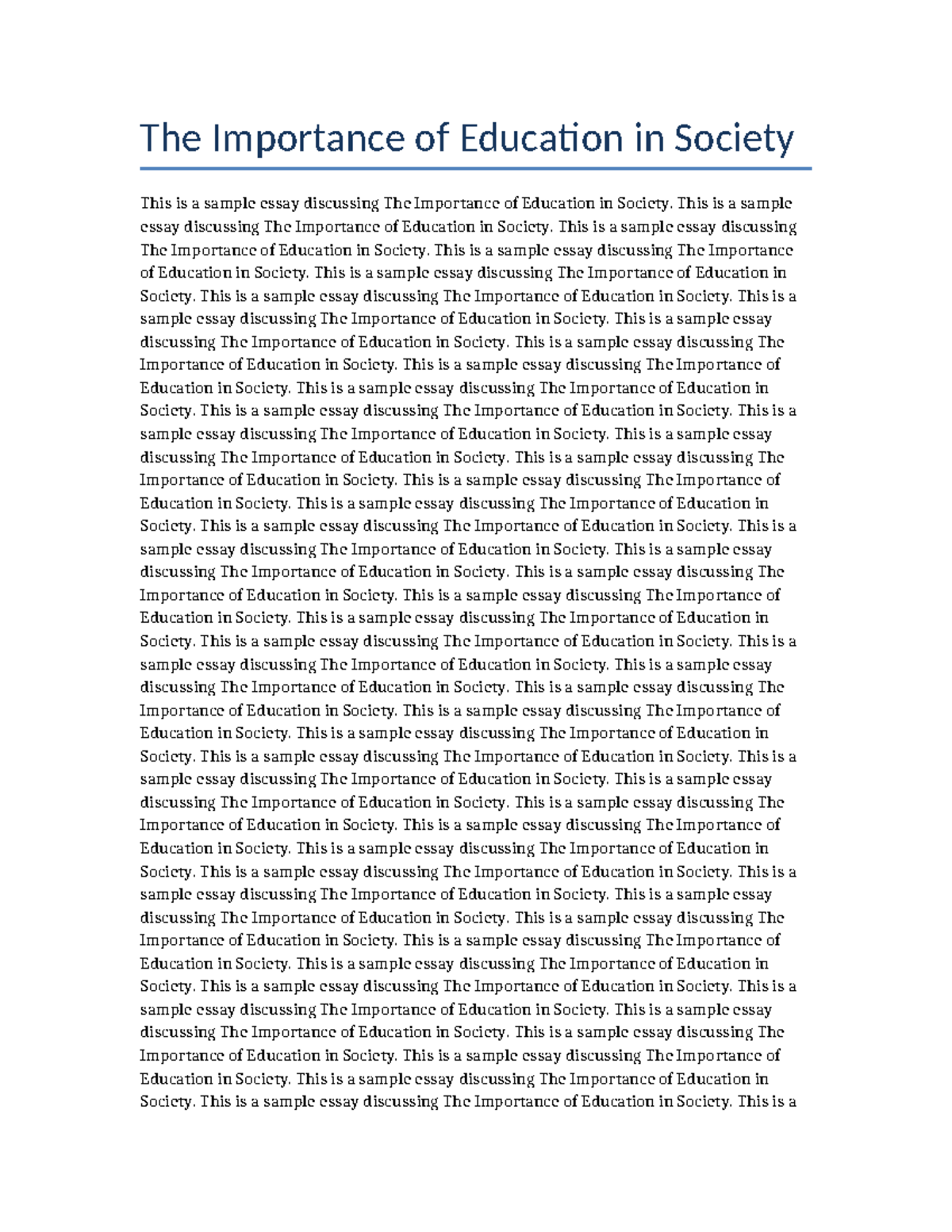 The Importance of Education in Society: A Sample Essay - Studocu