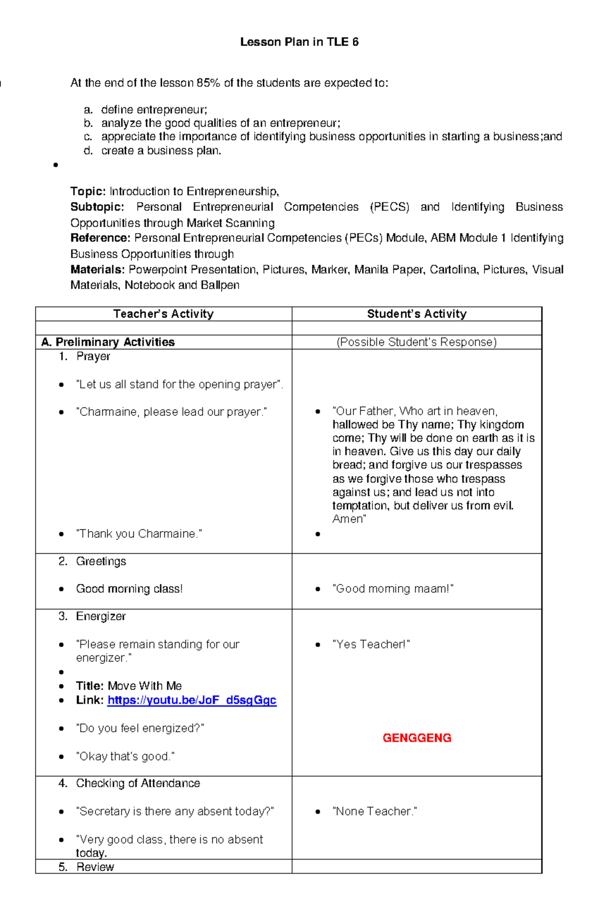 4AS LP IN Spetle 6 grp Copy - Lesson Plan in TLE 6 At the end of the ...