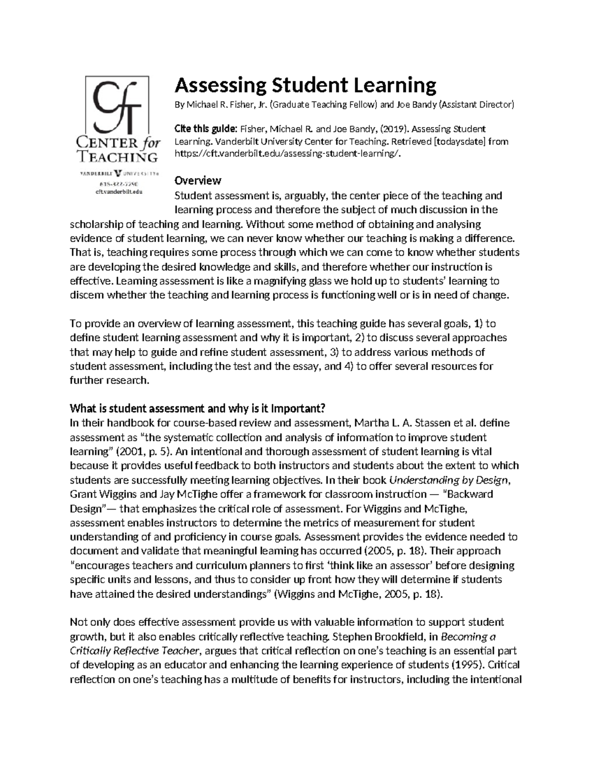 Assessing Student Learning: A Comprehensive Guide (CFT 2019) - Studocu