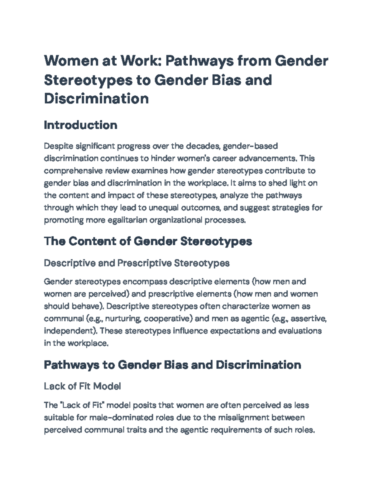Women at Work: Overcoming Gender Stereotypes and Bias (Course Code ...