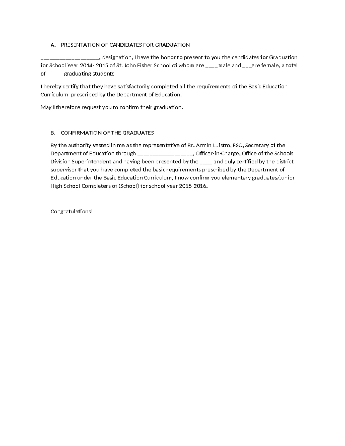 451207147 Presentation & Confirmation of Graduation Candidates - Studocu