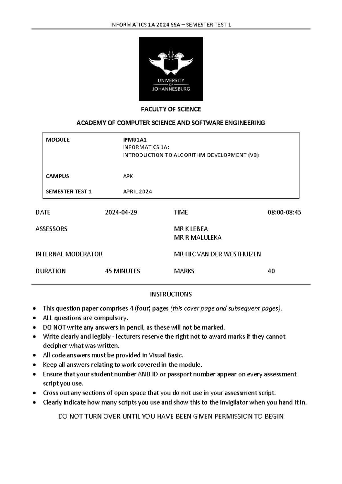Acsse IFM01A1 2024 ST1A SSA-QP v1.1 - INFORMATICS 1A 2024 SSA ...