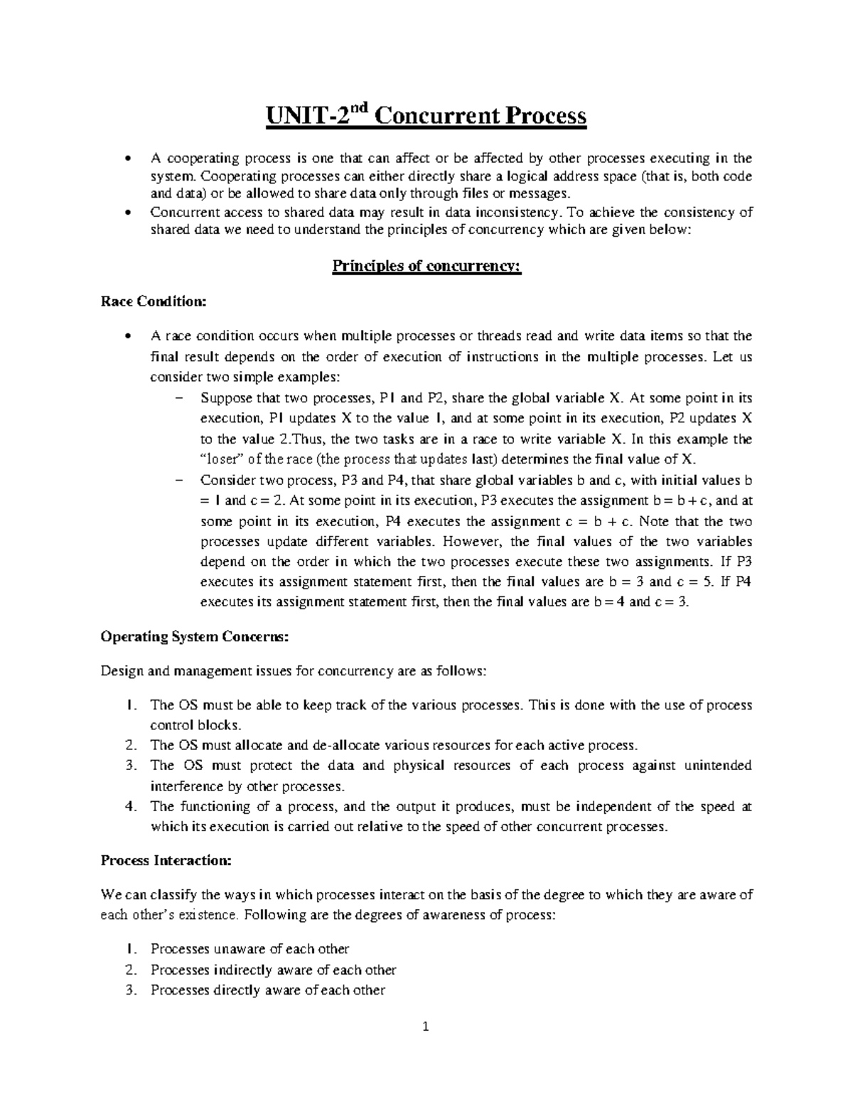 UNIT2 - Notes on Concurrent Processes in Operating System - Studocu
