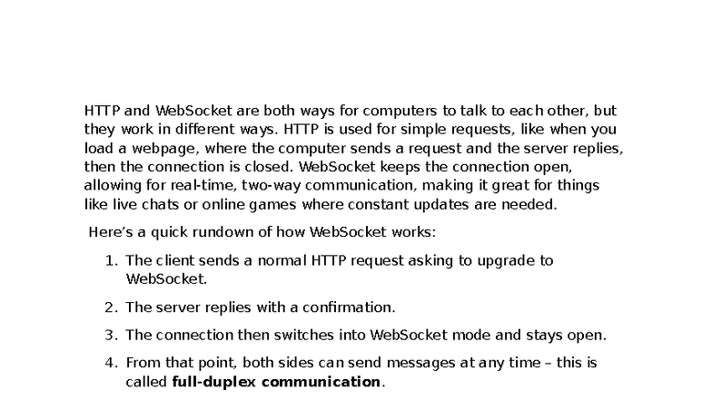 CS101: Understanding HTTP vs WebSocket Communication Methods - Studocu