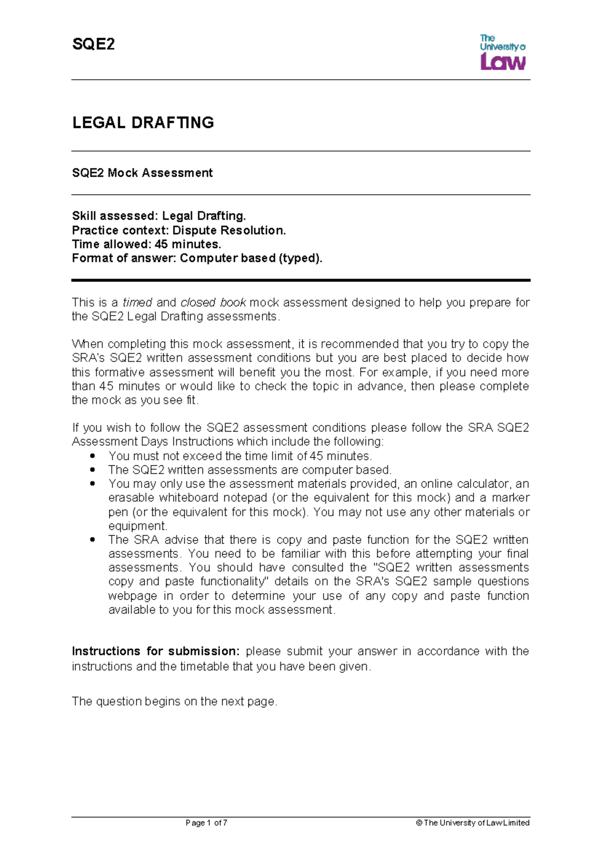 SQE2 Legal Drafting Mock Assessment - CE02 - Studocu