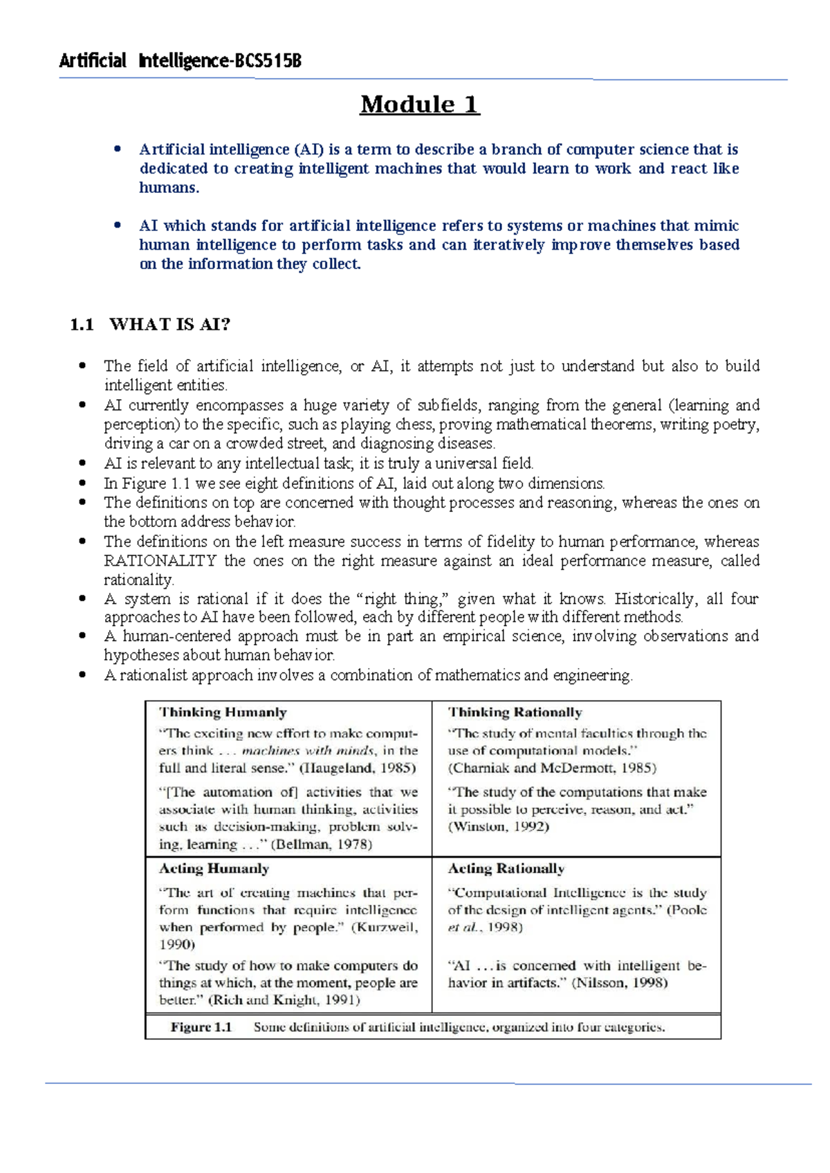 Module 1: Introduction to Artificial Intelligence (AI) Concepts - Studocu