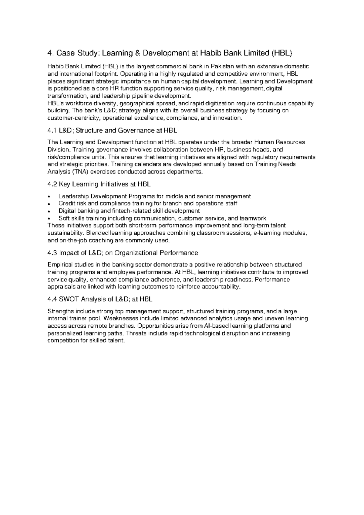 4. Case Study: Learning & Development Strategy at HBL MBA Report Part 3 - Studocu