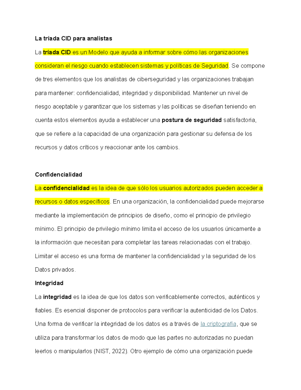 Ciberseguridad - La tríada CID para analistas La tríada CID es un ...