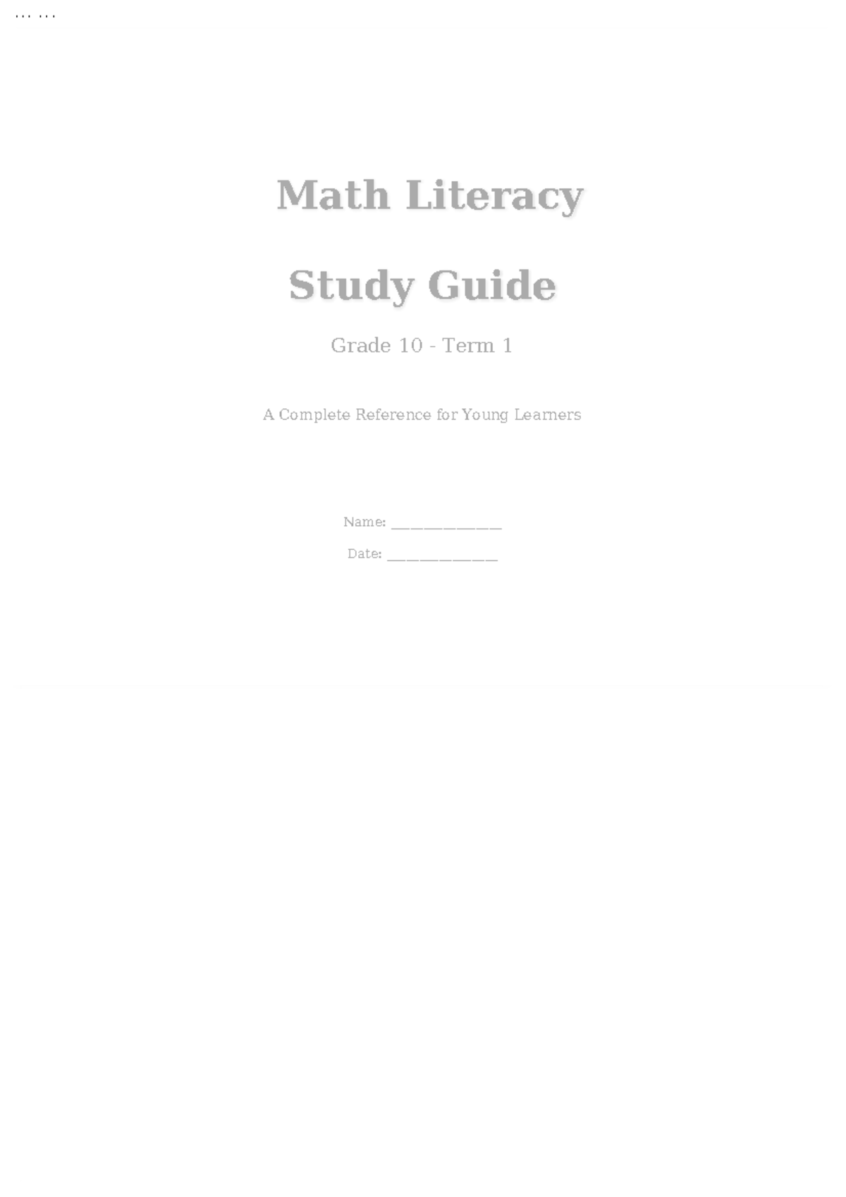 Term 1 Maths Literacy Study Guide Grade 10: Key Concepts & Formulas ...