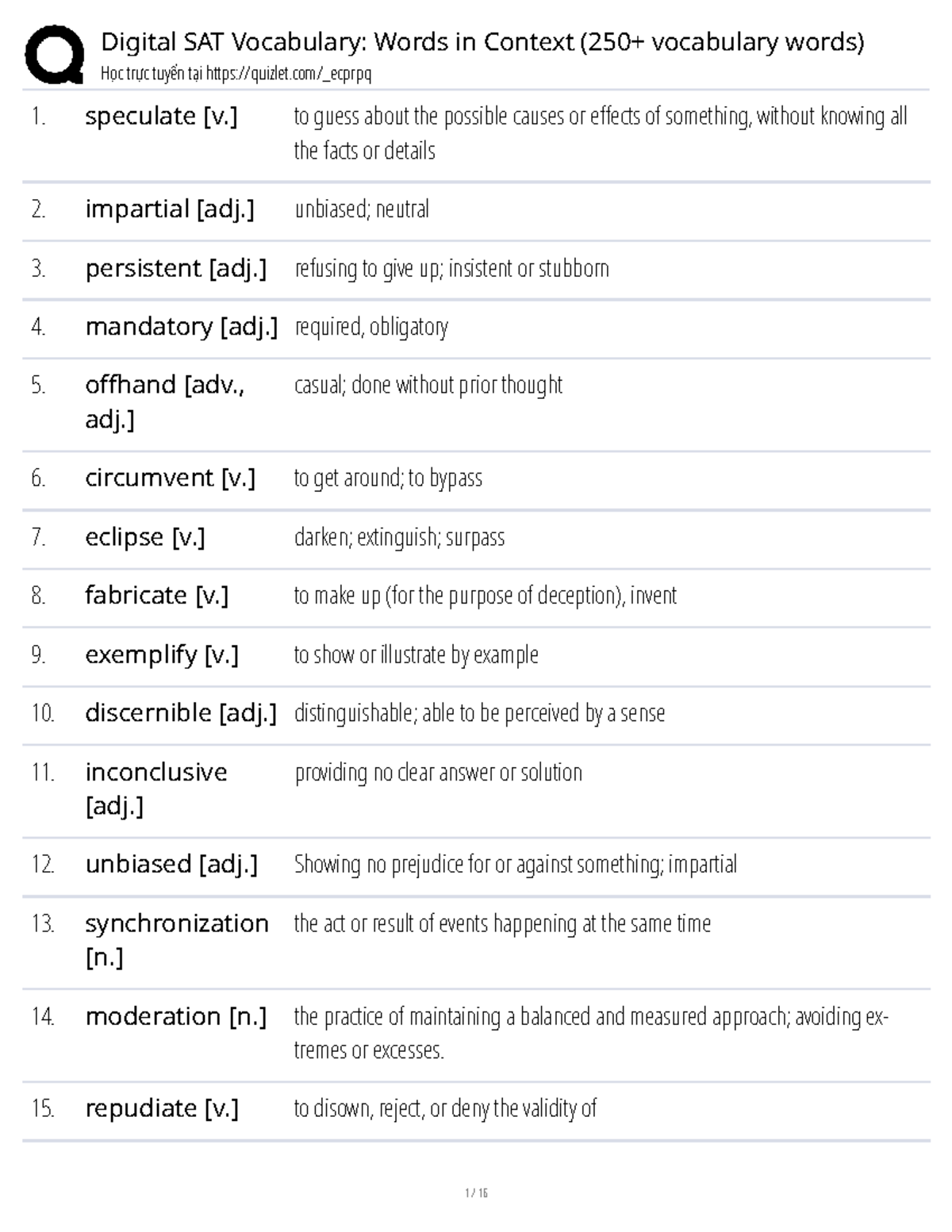 Digital SAT Vocabulary: Contextual Word List for Exam Prep - Studocu