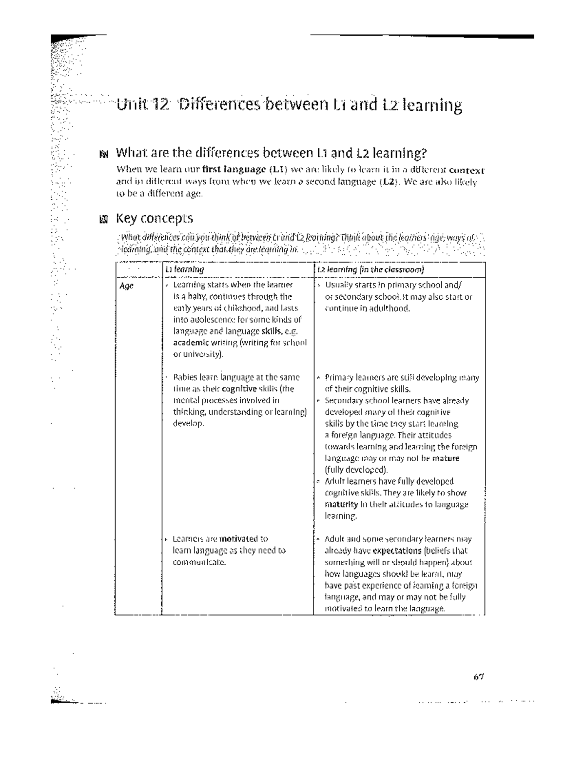 Unit 12: Key Differences Between L1 and L2 Language Learning - Studocu