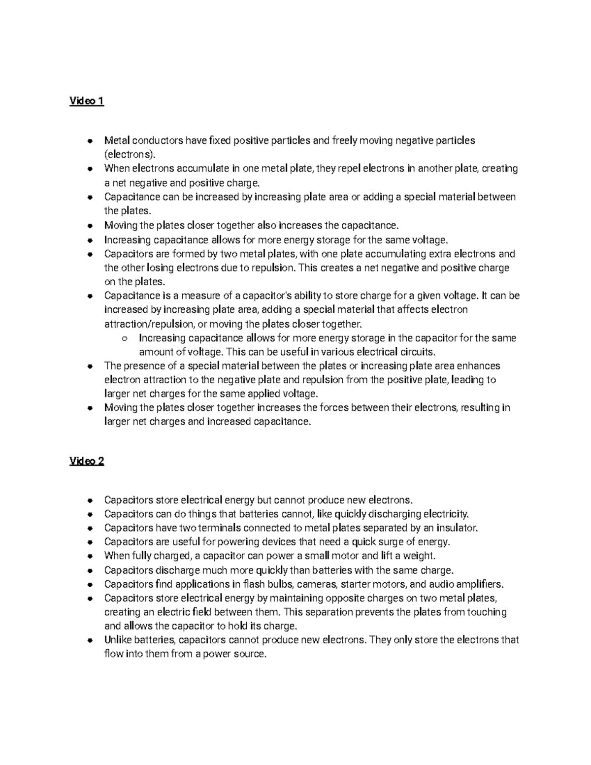 Capacitor Video Notes - PHYS 101 Assignment Summary - Studocu