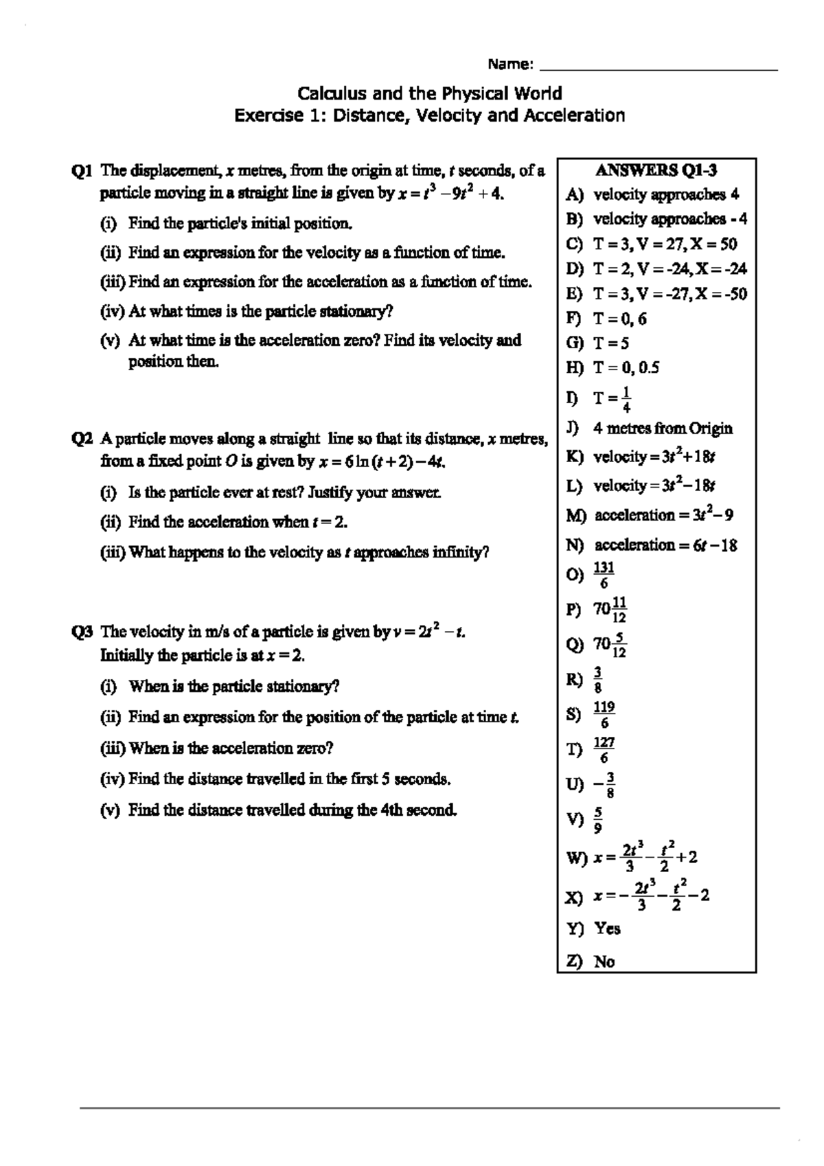 Calculus and the Physical World: Distance, Velocity & Acceleration ...