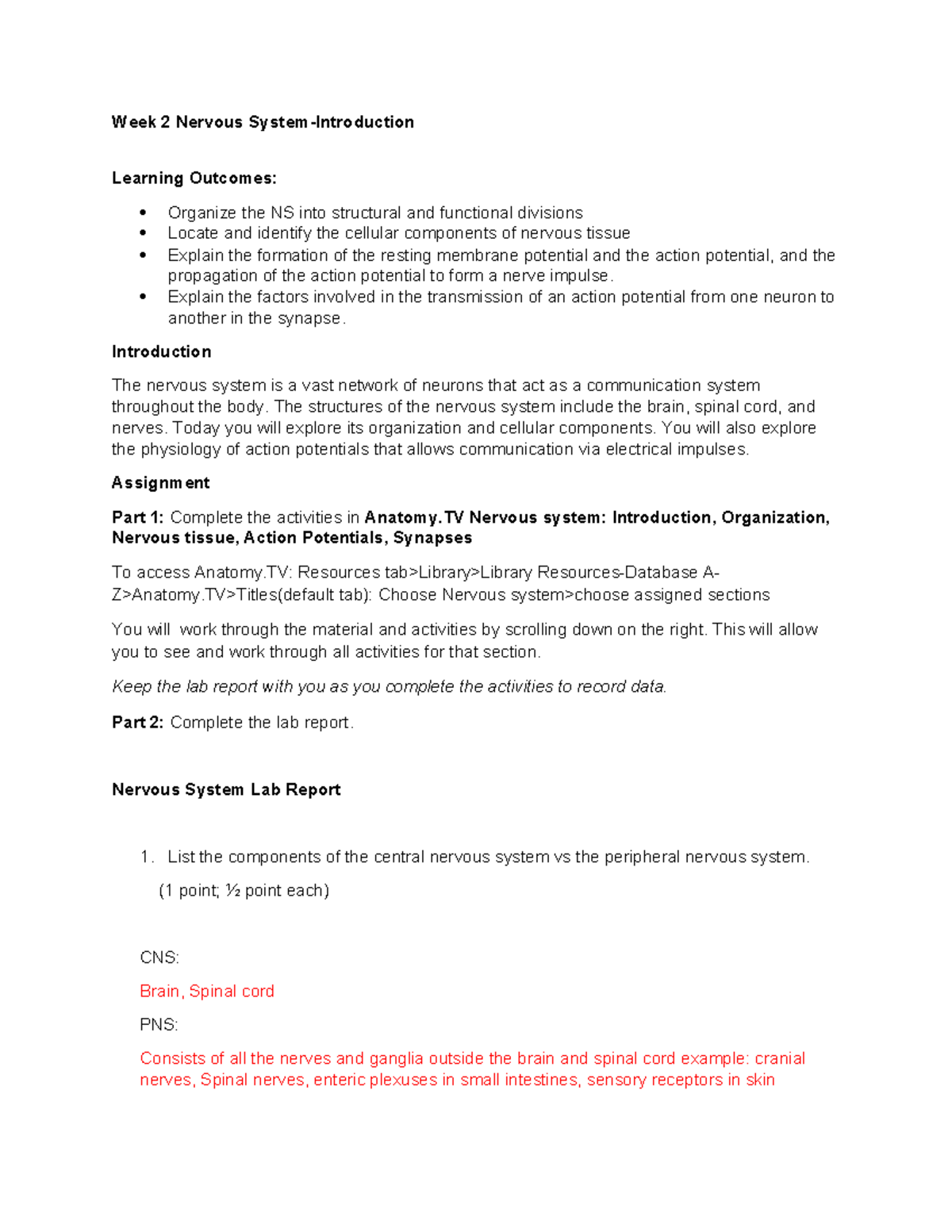 Wk 2 Nervous System Lab Report - Introduction & Activities - Week 2 ...