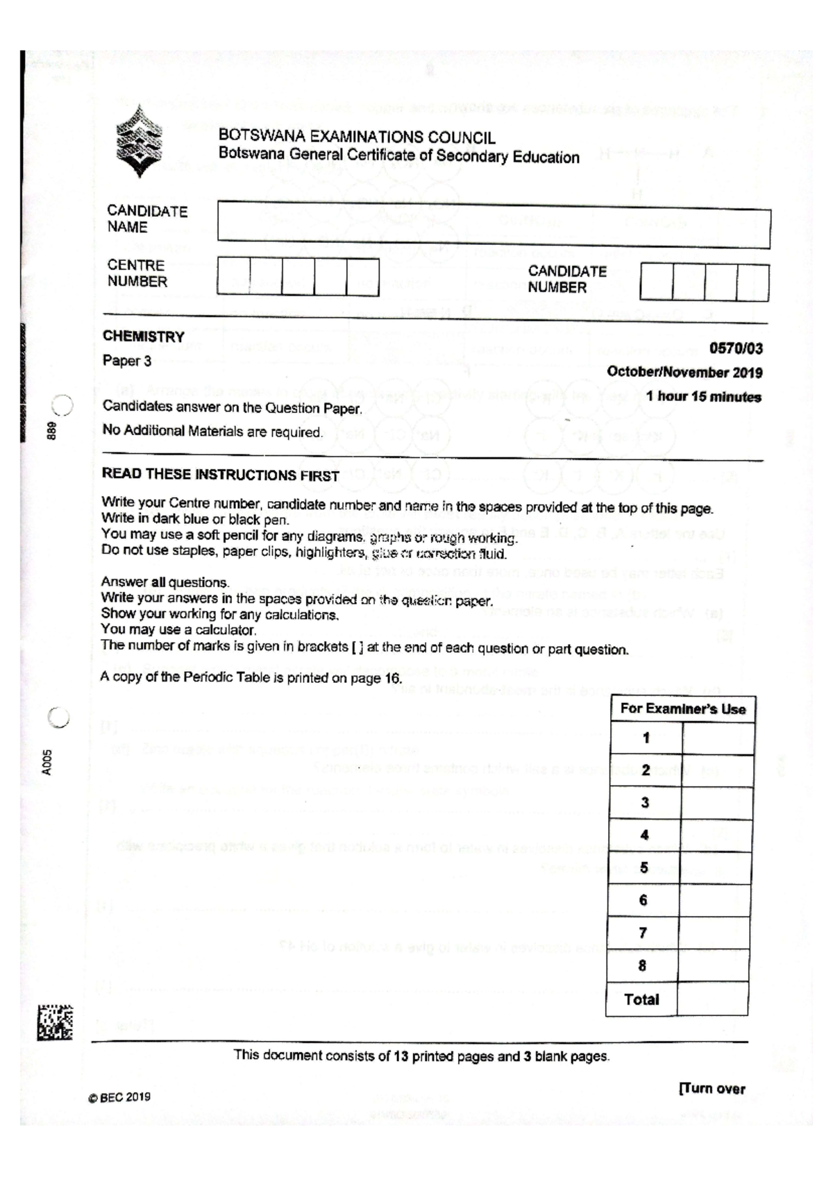BGCSE Chemistry Paper 3 Exam - 2019 (Botswana Examinations Council ...