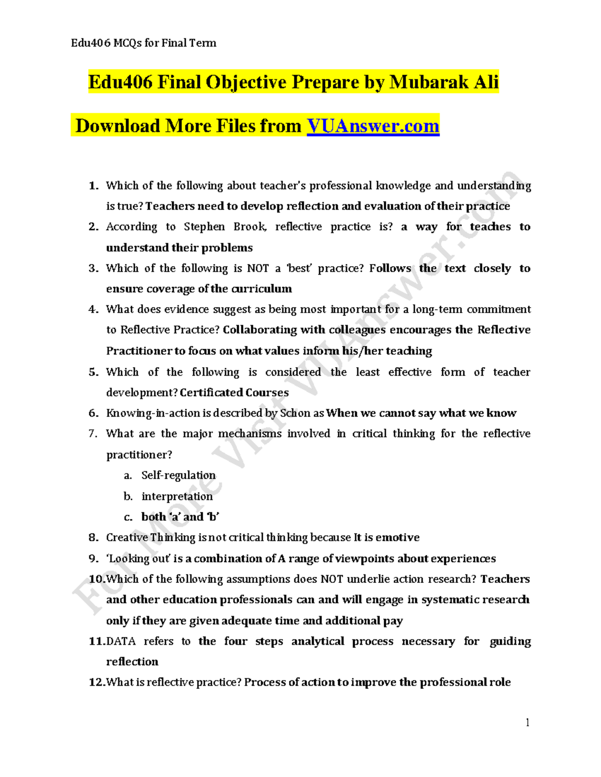 Edu406-Final-Objective-Exam-Notes-by-Mubarak-Ali-VUAnswer.com - Studocu