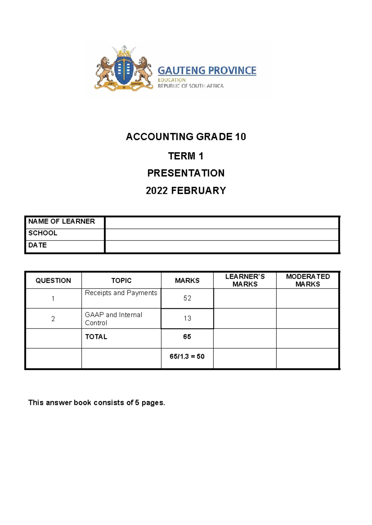 Grade 10 Accounting Presentation - Term 1, February 2022 - Studocu